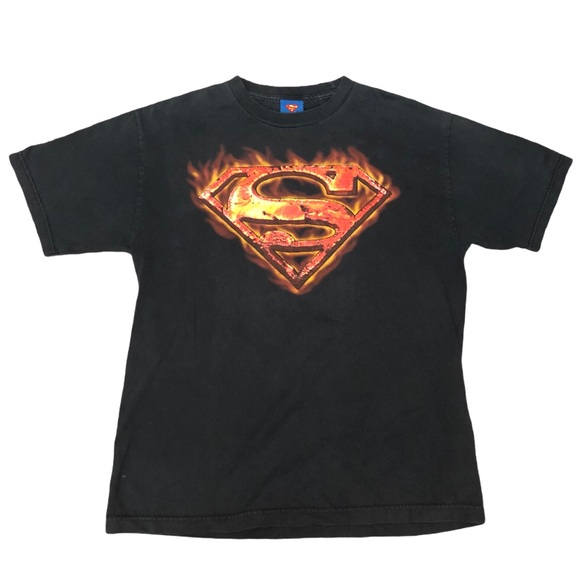 DC Comics | Shirts | Superman Y2k Flame Logo Tshirt Size Large | Poshmark